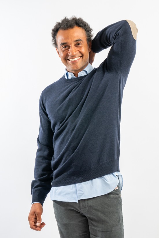 Maglia Kangra girocollo rasato calato con toppe 7008 0101 Taglia 48 ...